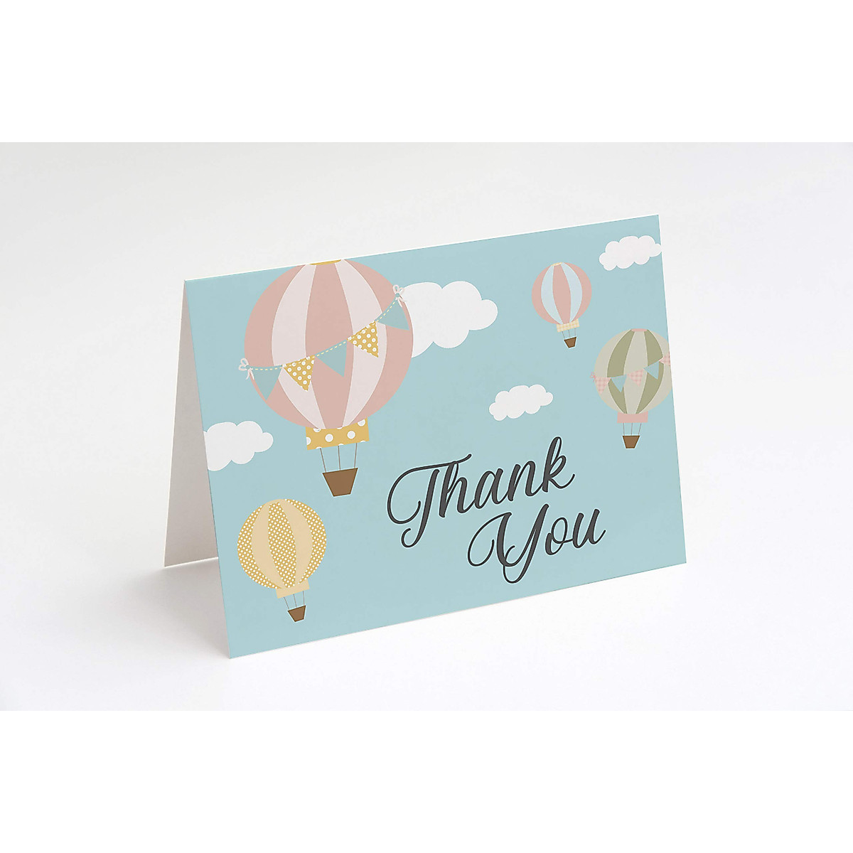 The Invite Lady Hot Air Balloon Thank You Cards Baby Shower Birthday Adventure Awaits Begins Journey Up Up and Away Fly Pink Yellow Blue Polka Dots Pennants (50 Count)