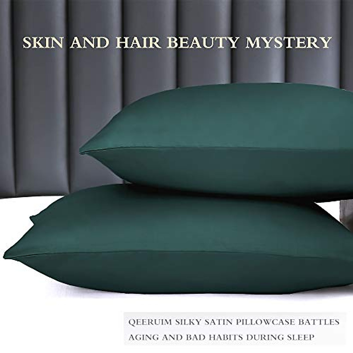 Qeeruim Home Satin Pillowcase for Hair and Skin, 2-Pack - Queen Size (20x30 inches) Silk Pillow Cases - Satin Pillow Covers with Envelope Closure, Green