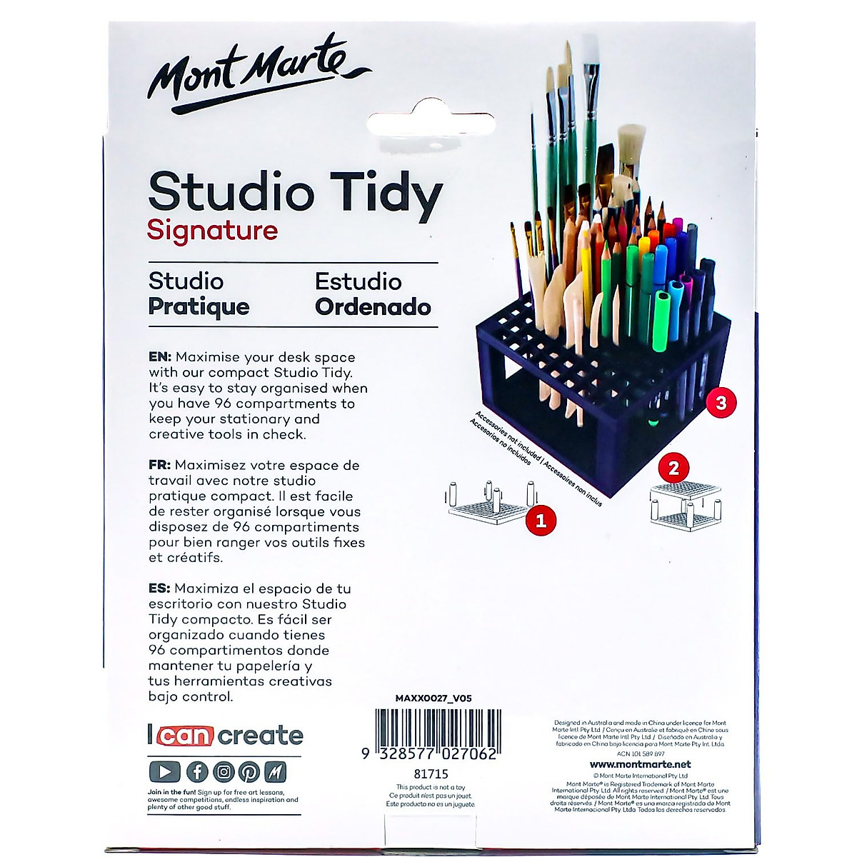 MONT MARTE 96 Hole Plastic Pencil & Brush Holder for Paint Brushes, Pencils, Markers, Pens and Modeling Tools. Provides Excellent Art Studio Organization.