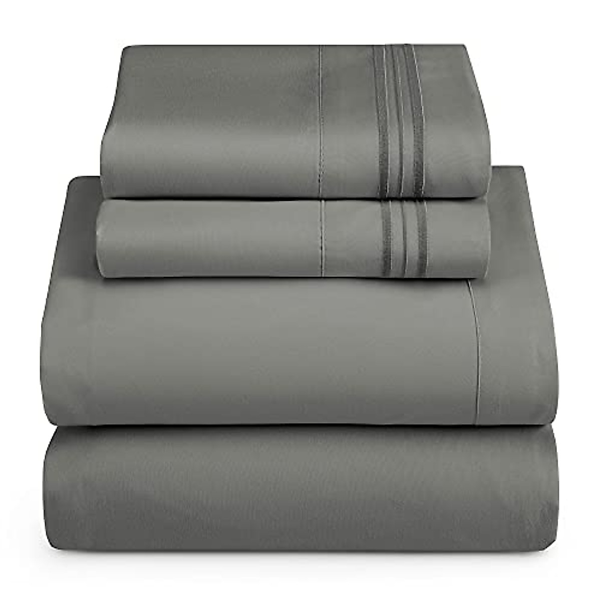 Clara Clark California King Sheets Set, Deep Pocket Bed Sheets for Cal King Size Bed - 4 Piece Bed Sheet Set, Extra Soft Bedding Sheets & Pillowcases, Charcoal Gray Sheets Cal King