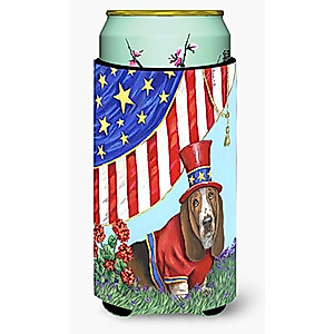 Caroline's Treasures PPP3014TBC Basset Hound USA Tall Boy Hugger Can Cooler Sleeve Hugger Machine Washable Drink Sleeve Hugger Collapsible Insulator Beverage Insulated Holder