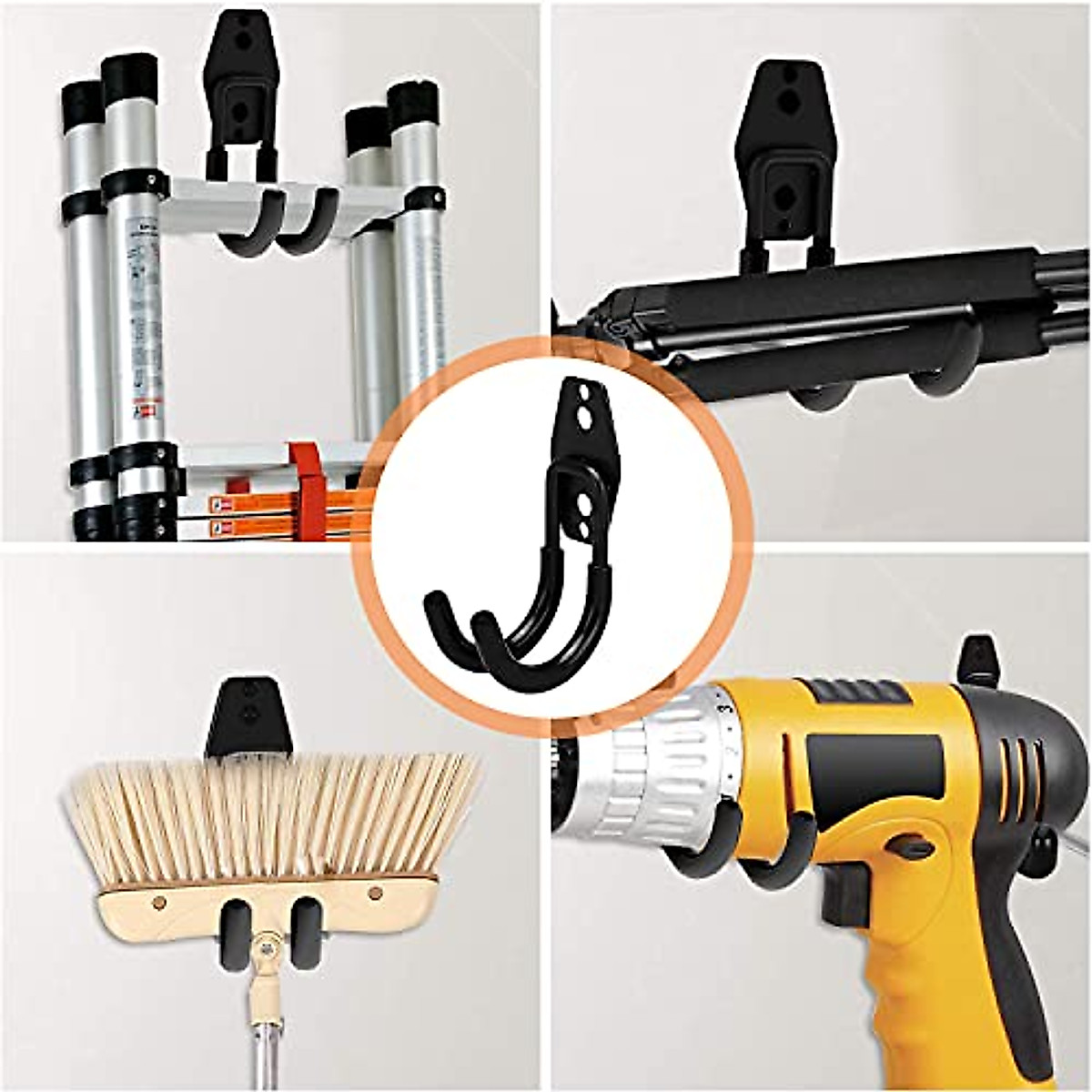 Steel Garage Storage Utility Double Hooks, Heavy Duty Hangers Wall Mount Holder U Hook Garage Organizer for Power Tools, Bikes, Ladders, Ropes, Hoses, Bulk Items Storage