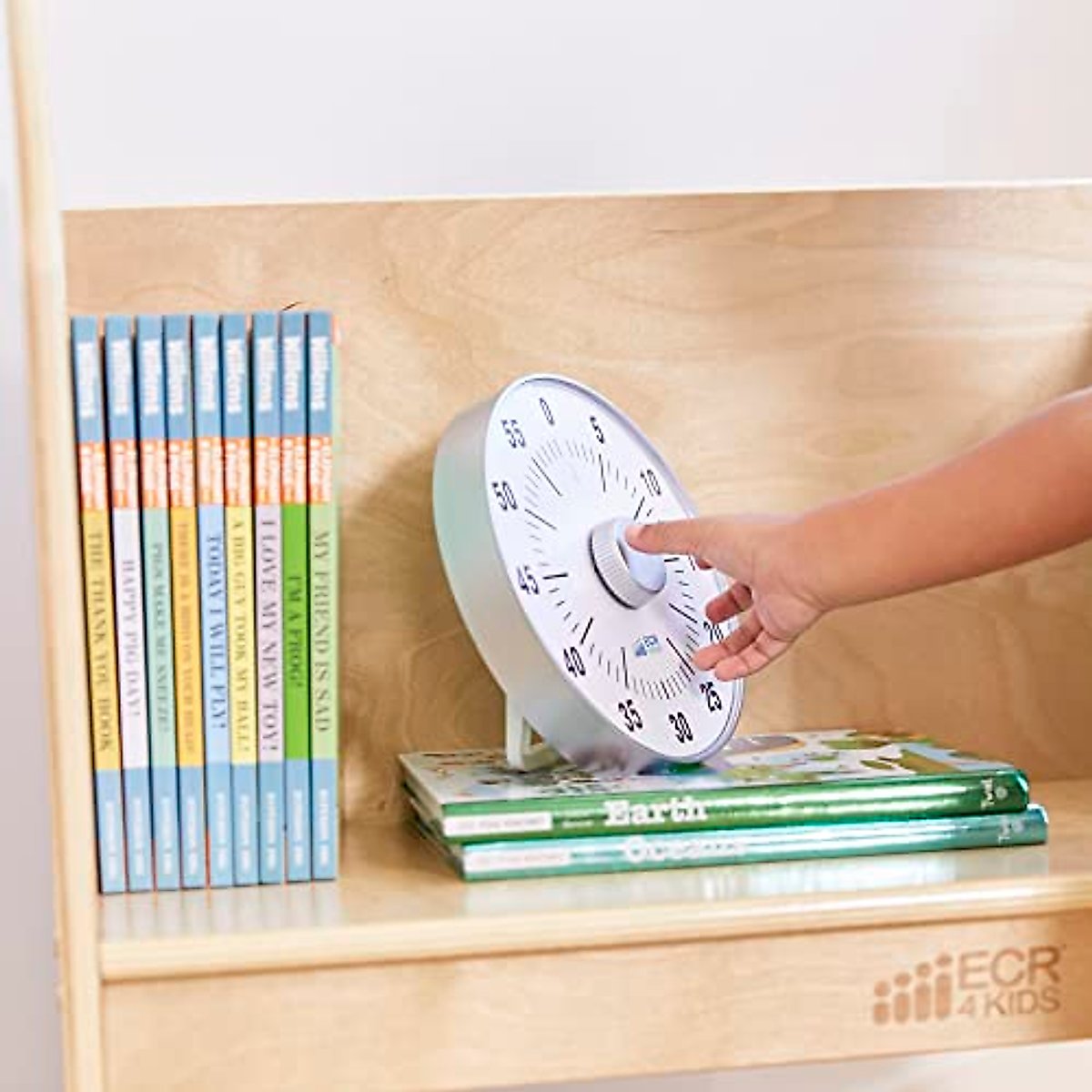 ECR4Kids Mobile Book Cart with Countdown Timer, Classroom Bookshelf, Natural