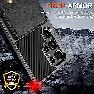 GooseBox for Galaxy S22 Ultra Case with Card Holder, Magnetic Car Mount [RFID Blocking] Shock-Resistant Soft TPU + Leather Double Layers Protection Wallet Case for Galaxy S22 Ultra 2022(Black)