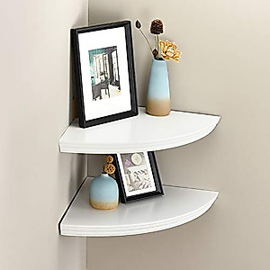 WELLAND Modern Wall Monted Corner Shelves, Corner Display Floating Shelf for Bedroom Office Home Décor Accents Set of 2 (White)