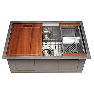 ZLINE 27" Garmisch Undermount Single Bowl Scratch Resistant Stainless Steel Kitchen Sink with Bottom Grid and Accessories (SLS-27S)