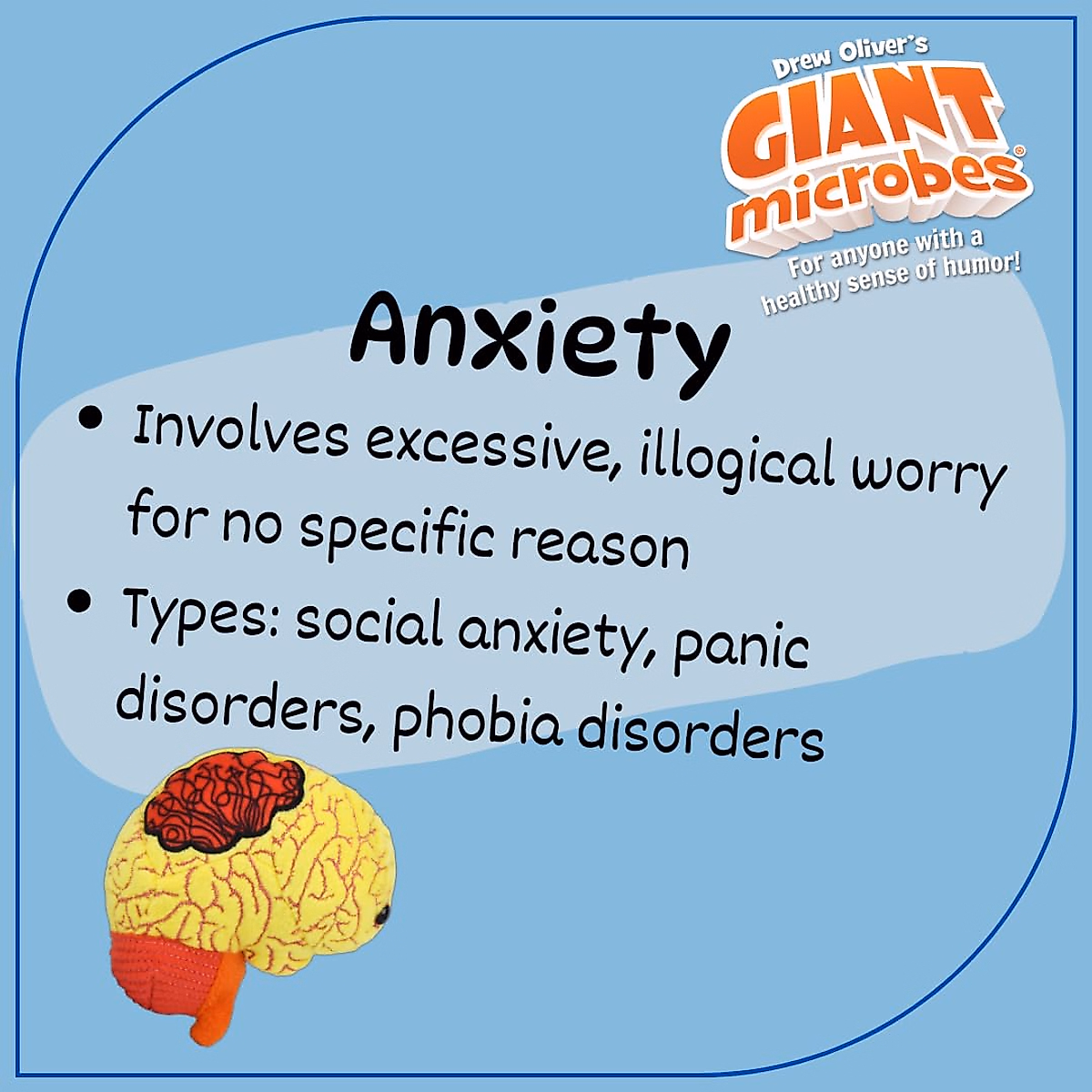 GIANTmicrobes Anxiety Plush Toy, Anxiety Stuffed Animal, Emotional Support Plush, Mental Health Awareness Gifts, Anxiety Pillow, Funny Anxiety Gifts, Mental Health Matters, Psych Nurse Gifts