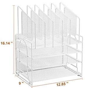 Marbrasse Mesh Desk Organizer, 4-Tier Mesh Desk File Organizer with 5 Vertical File Holders, Multifunction Desktop Organizer, Desk Organizers and Accessories for Home Office School,White