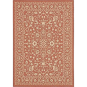 Unique Loom Outdoor Botanical Collection Area Rug - Allover (7' 1" x 10' Rectangle, Terracotta/ Beige)