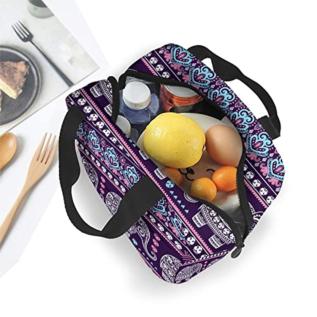 YouQu Tribal Ethnic Elephant Mandala Elephant Insulated Lunch Bag For Women, Men, Lunch Tote For Work