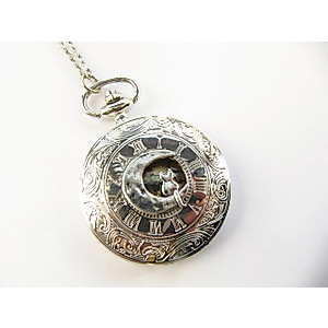 watch necklace Cat Moon Pocket, cat Necklace,Moon Necklace,cat Lady,Celestial Necklace,Cat Lover