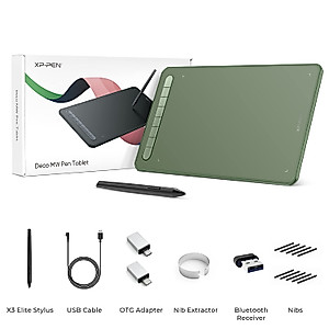 XPPen Drawing Tablet Deco MW Bluetooth Wireless Computer Graphics Tablet, Battery-Free X3 Stylus and 8 Shortcut Keys, Compatible with Chrome OS, Windows 7/8/10/11, Linux, Mac, Android (8x5 in, Green)