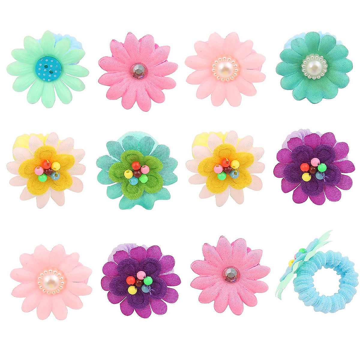 50 Pcs Elastic Hair Ties for Girls Cute Flower Toddler Hair Ties Multicolor Candy Baby Girls Scrunchies Soft Seamless Ponytail Holders Rubber Bands Sold by Zifengcer