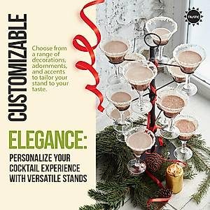 Cocktail Tree Stand, Metal Drink Tower, 3 Tier - 12 Holders For Champagne, Martini, Margarita Cups (Black)