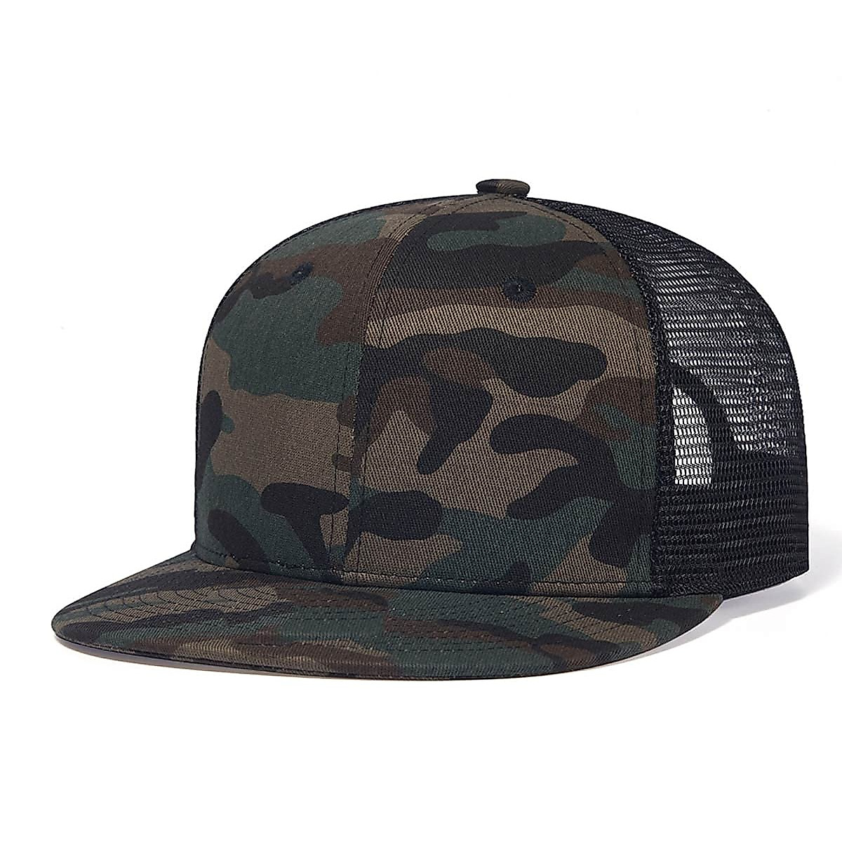 CNUSER Camouflage Trucker Hat Fashion Mesh Army Mens Women Flat Bill Snapback Hats - The Great Outdoors Adjustable Baseball Cap