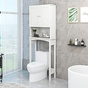 Yone jx je Over The Toilet Storage Cabinet with 2 Doors and Shelf, 3-Tier Space Saving Organizer Rack, Stable Freestanding Above Toilet Stand, Bathroom Cabinet for Bathroom, Restroom, Laundry, White