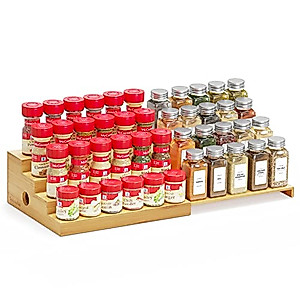 SpaceAid 4 Tier Bamboo Spice Rack Organizer for Cabinet, Kitchen Pantry Spices Storage Rack for Cabinets Organization, Home Seasoning Tiered Can Goods Racks Wood Shelf Organizers (4 Tier, Natural)