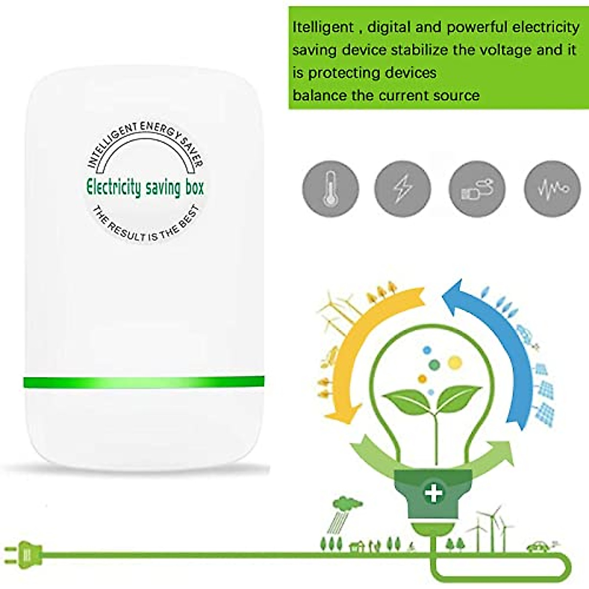 2 Pack Power Saver, Pro Power Saver Save Power Electricity Saver, Electricity Saving Box Household Office Market Device Electric US Plug (2PC)