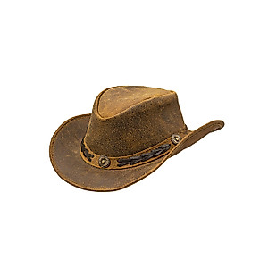 HADZAM Leather Cowboy hat Shapeable into Outback hat, Australian Hats for Men & Women (US, Alpha, Large, Brown)