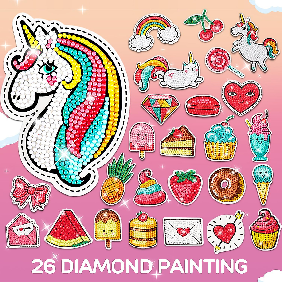 TOY Life Diamond Painting Kits for Kids, Diamond Art for Kids, 26pcs Diamond Painting Stickers, Gem Sticker, Gem Art and Craft Kits for Kids, Unicorn Diamond Painting for Kid