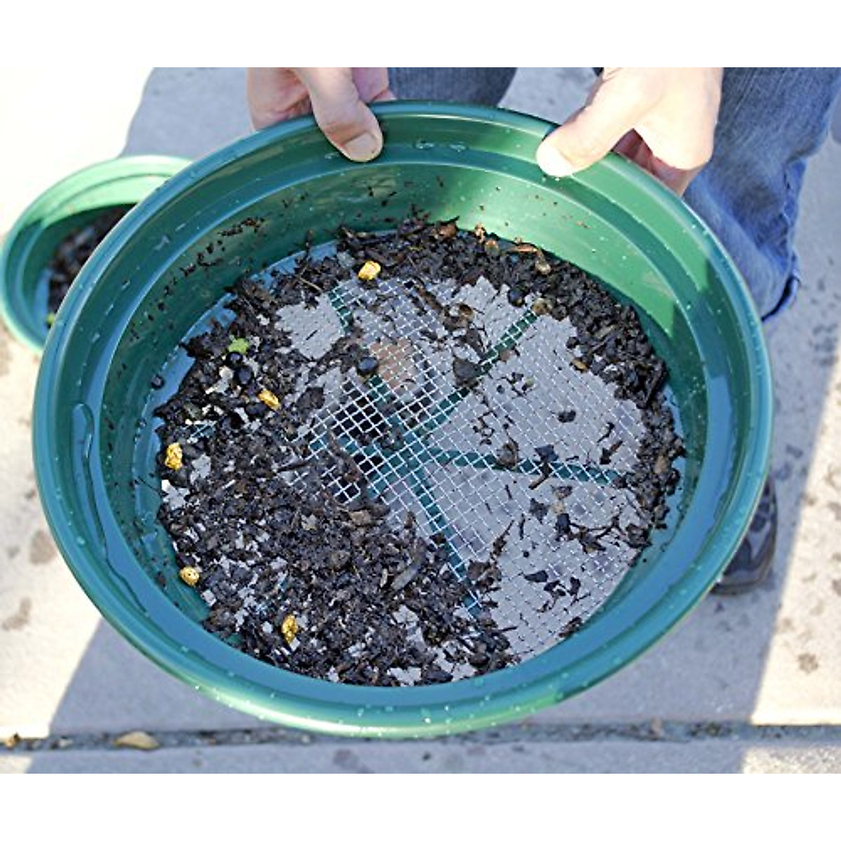 SE 13 1/4 Inch Stackable Classifier Gold Prospecting Pan - 1/4 Inch Stainless Steel Mesh Sifting Pan, Green