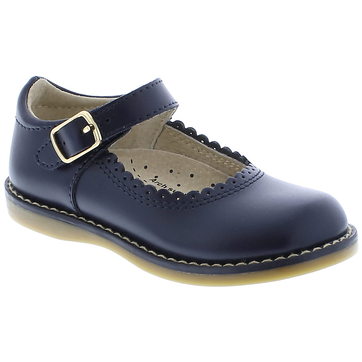 FOOTMATES Allie Leather Mary Jane Girls Party Dress Hard Bottom Shoes with Custom-Fit Insoles, Slip-Resistant Non-Marking Outsoles, Navy - 12 Little Kid (4-8 Years)
