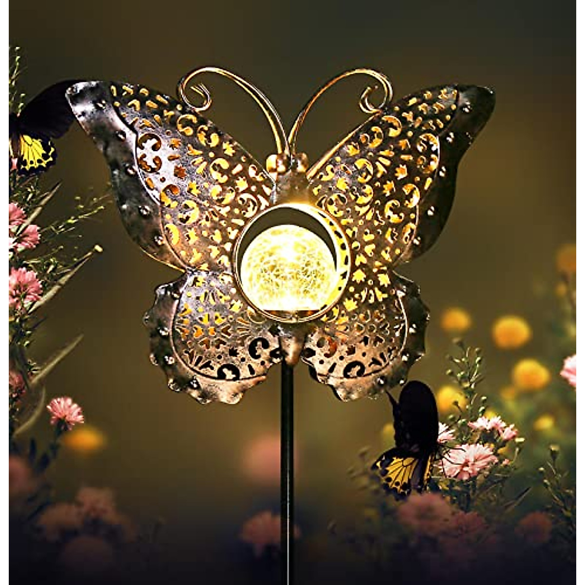 neemor Solar Garden Butterfly Lights Outdoor Stake Lights Metal Solar Powered Garden Lights Decorative Memorial Birthday Gifts for Mom Women Lawn Patio Yard Decor Warm White