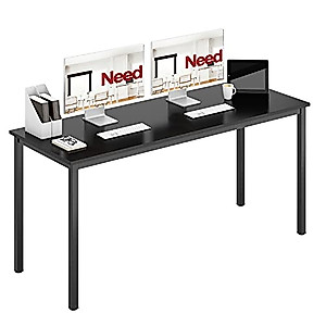 Need 63 Inch Large Computer Desk - Modern Simple Style Home Office Gaming Desk, Basic Writing Table for Study Student, Black Metal Frame, Black