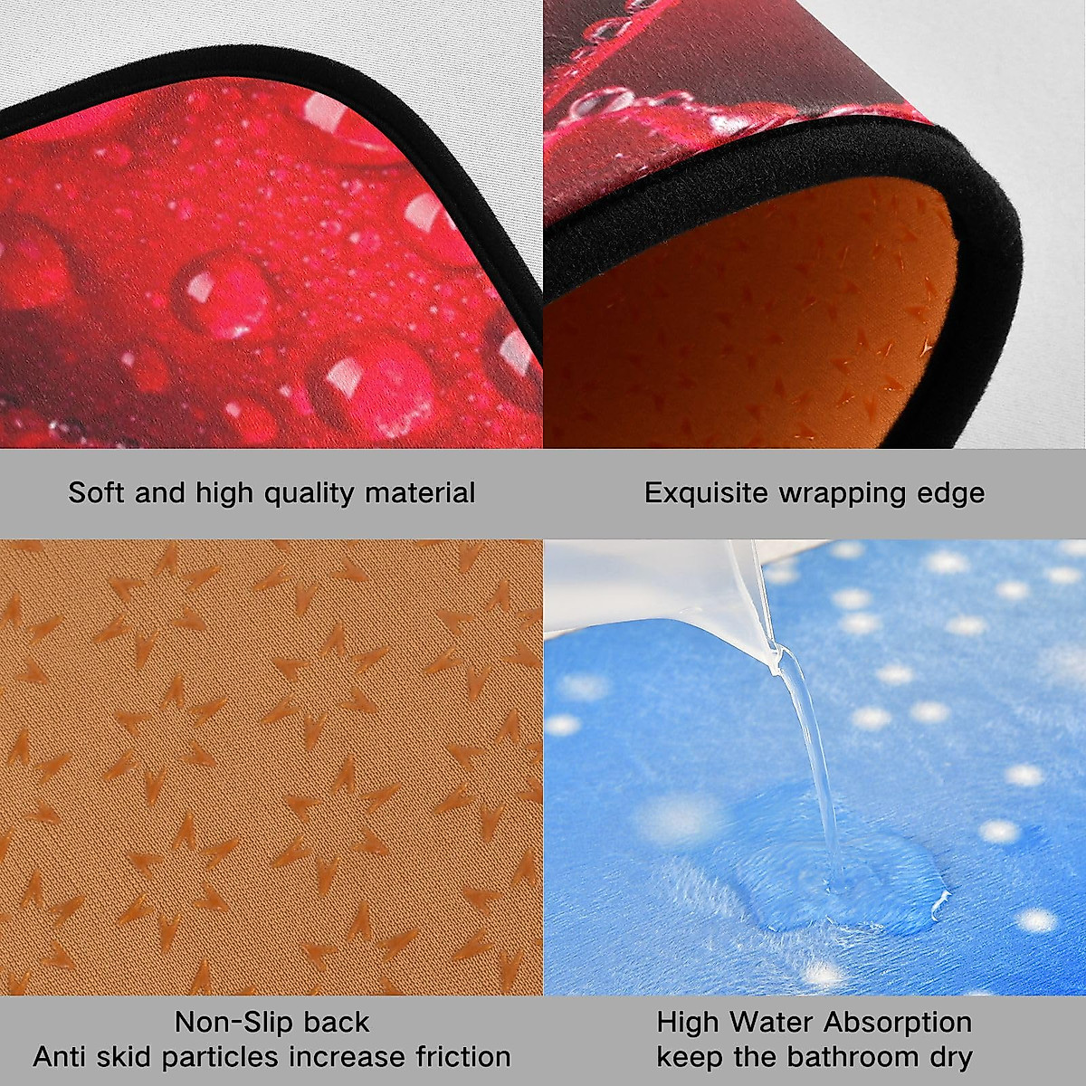 Kigai [2 PCS Red Roses Anti Fatigue Mats for Kitchen Floor Non-Slip Waterpoof Kitchen Rugs Soft and Cushioned Kitchen Mats for Standing, Floor, Office, Laundry, Sink