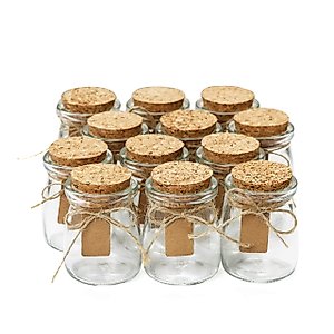 Otis Small Glass Bottles - Mini Jars w/Cork Stoppers - Round 100ml Mason Jars for Crafts, Candle Holders & Potion Bottles – 12 Pack