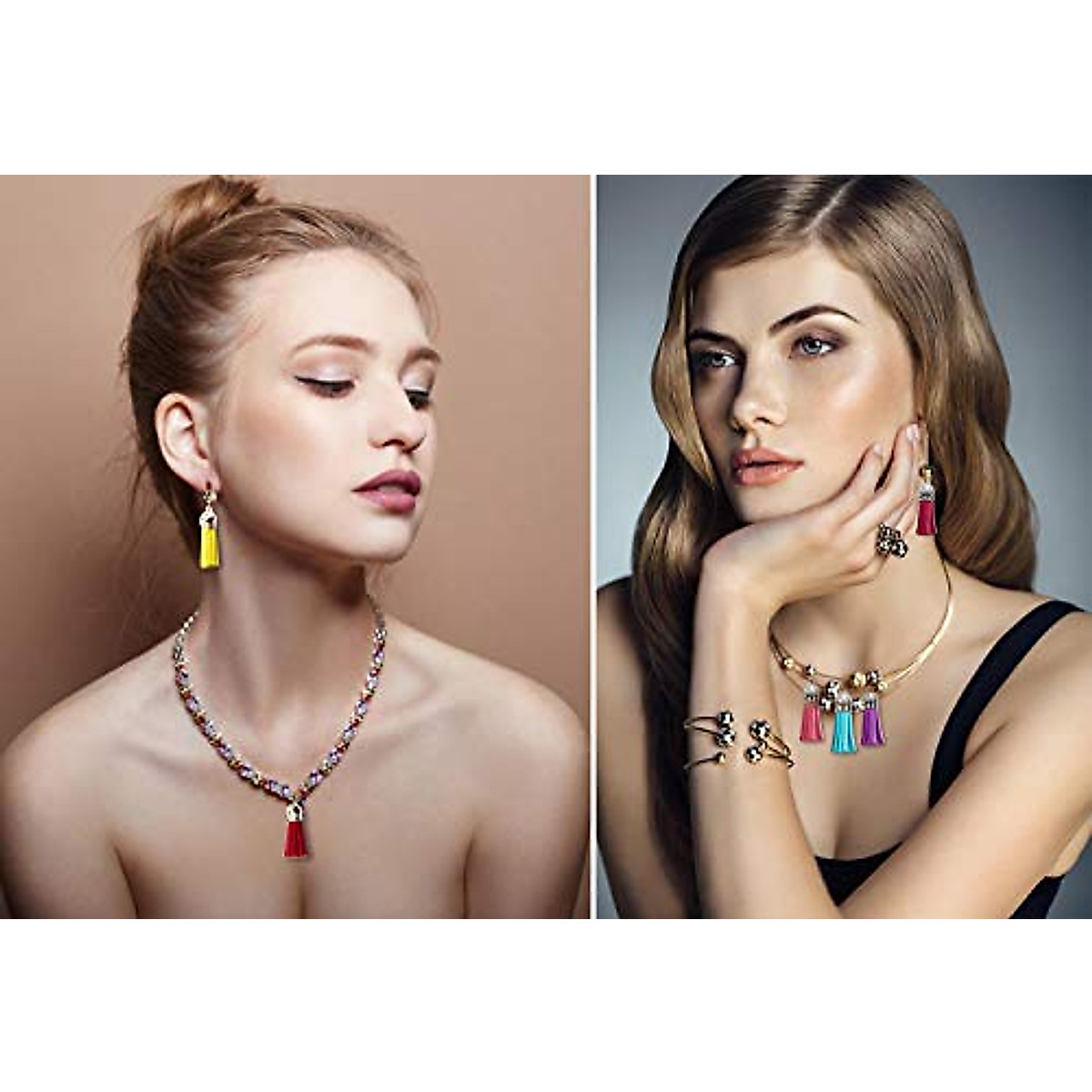 Paxcoo Tassels for Jewelry Making, 50pcs Leather Tassel Keychain Charms Bulk with 50pcs Jump Rings for Bracelets, Acrylic Key Chain Blanks and Craft Supplies