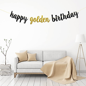 Dill-Dall Happy Golden Birthday Banner, Golden Birthday Party Decor, 5th, 21st, 24th, 25th, 28th, 30th, 50th 60th Birthday Decorations