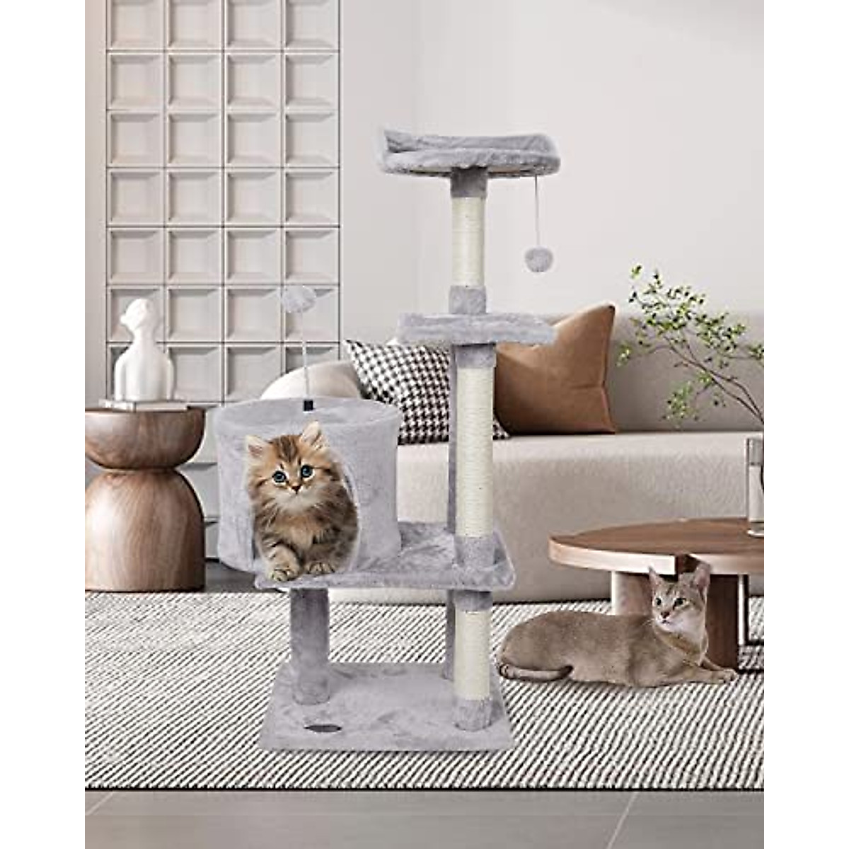 FISH&NAP US06H Cat Tree Cat Tower Cat Condo Sisal Scratching Posts with Jump Platform Cat Furniture Activity Center Play House Grey