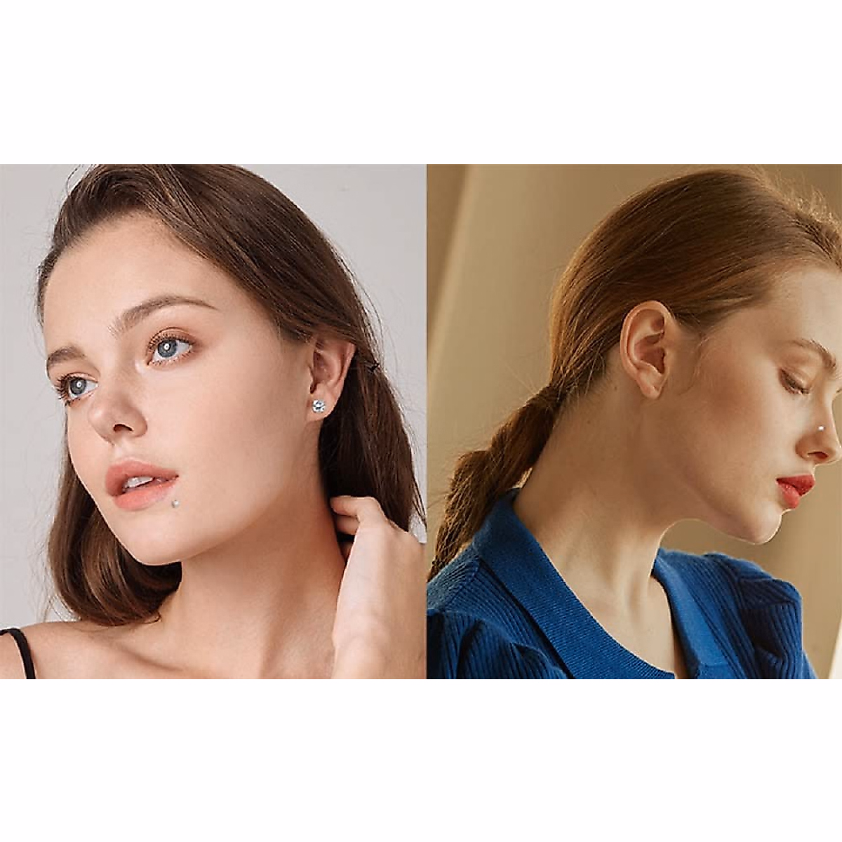 3Pairs 18g Round CZ Labret Cartilage Tragus Monroe Lip Nose Helix Studs Earrings for Women Men Stainless Steel Cubic Zirconia Huggie Stud Fashion Piercing Jewelry Gifts (gold)