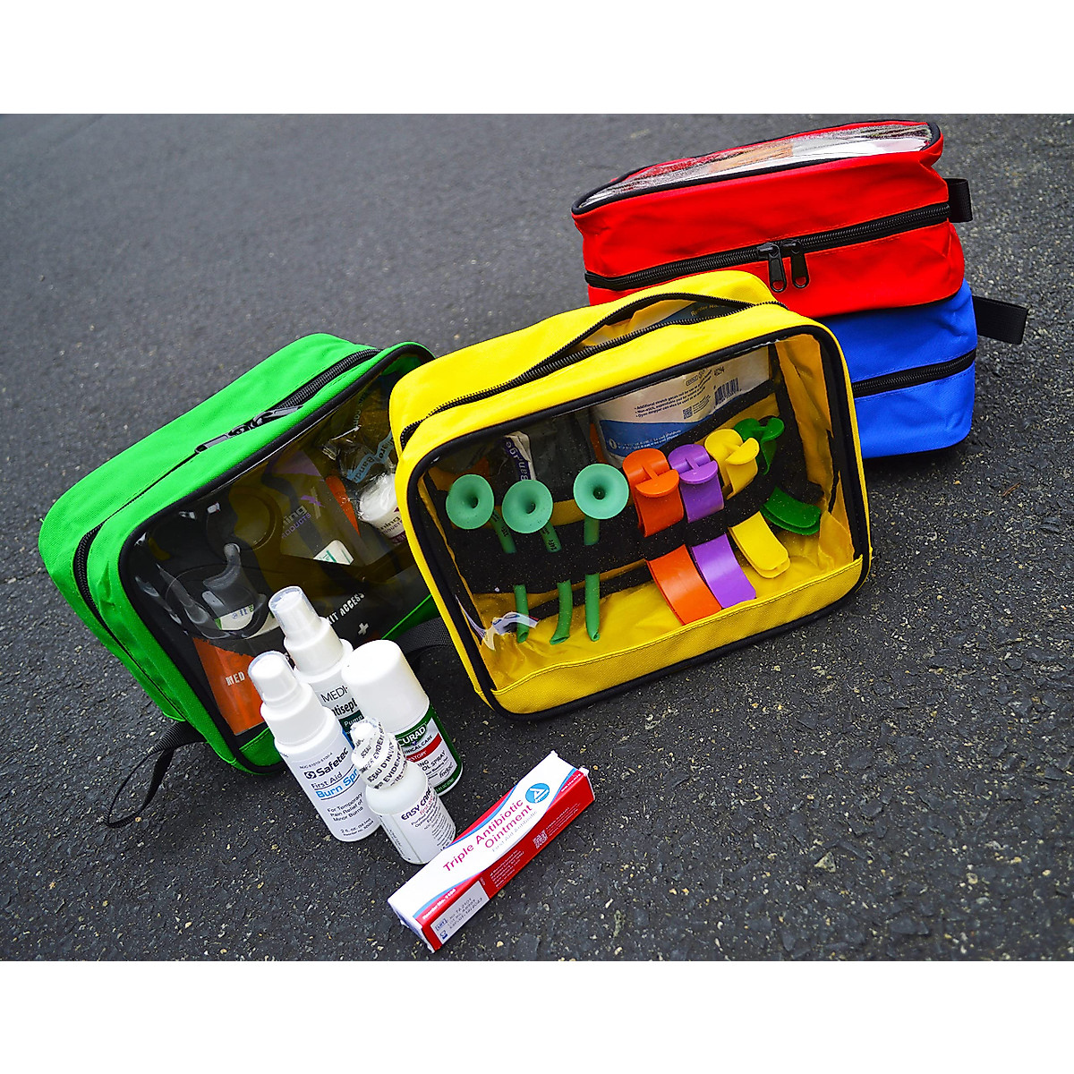 Lightning X Premium Color Coded Organizer First Aid Kit Accessory Pouches - Extra Large - Zippered Bag w/Transparent Window - Set of 4 for EMT, Trauma, IFAK Medic Kits…