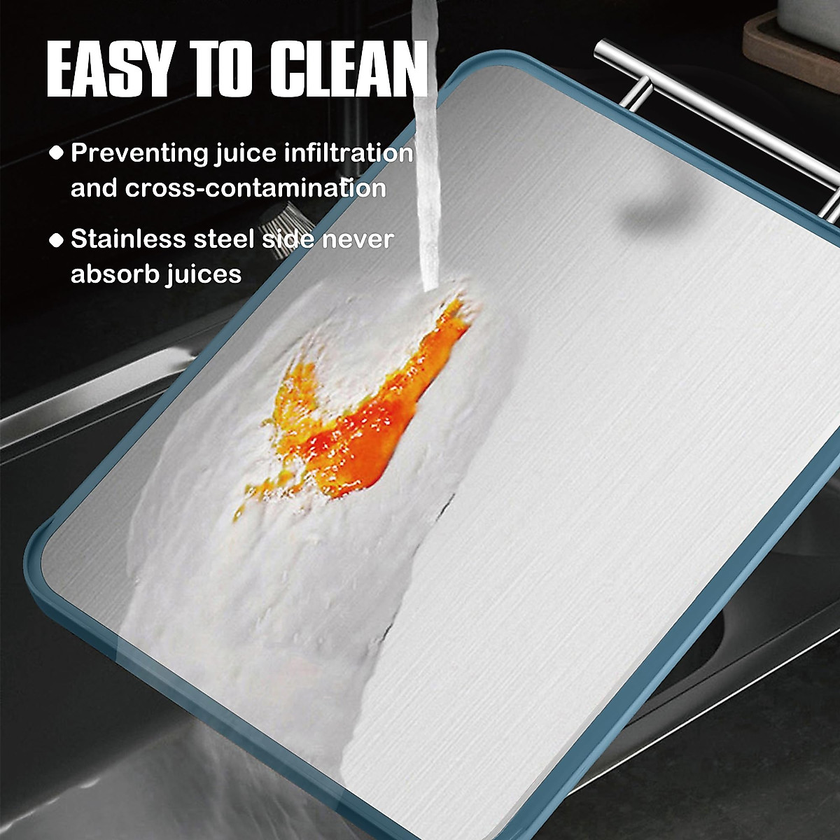 Double-Sided Meat Cutting Board,Stainless Steel/Wheat straw pp Cutting Board for meat,Dishwasher Safe,Juice Groove,16.1 * 12.2Inch