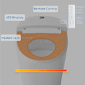 One Piece Bidet Toilet,Smart Toilet for Bathrooms,Modern Elongated Toilet with Foot Sensor Operation,LED Display, Dual Auto Flush, Heated Bidet Seat with Warm Water