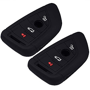 Lcyam Silicone Key Fob Cover Case 4 Buttons Fits for BMW X1 X2 X3 X5 540I 750I BMW 3 Series (Model 1: Black Black)