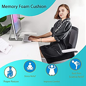 Newsty Pressure Relief Seat Cushion for Long Sitting Hours on Office, Home Chair, Car Memory Foam Office Chair Cushion for Back, Coccyx, Tailbone Pain Relief（Grey）
