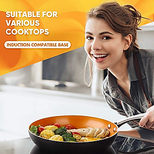 MICHELANGELO 12 Inch Frying Pan + 3 Quart Saucepan with Lid, Ultra Nonstick Coppper Sauce Pan with Lid, Ceramic Nonstick Saucepan and Frying Pan Small Sauce Pot, Copper Pot and Pan