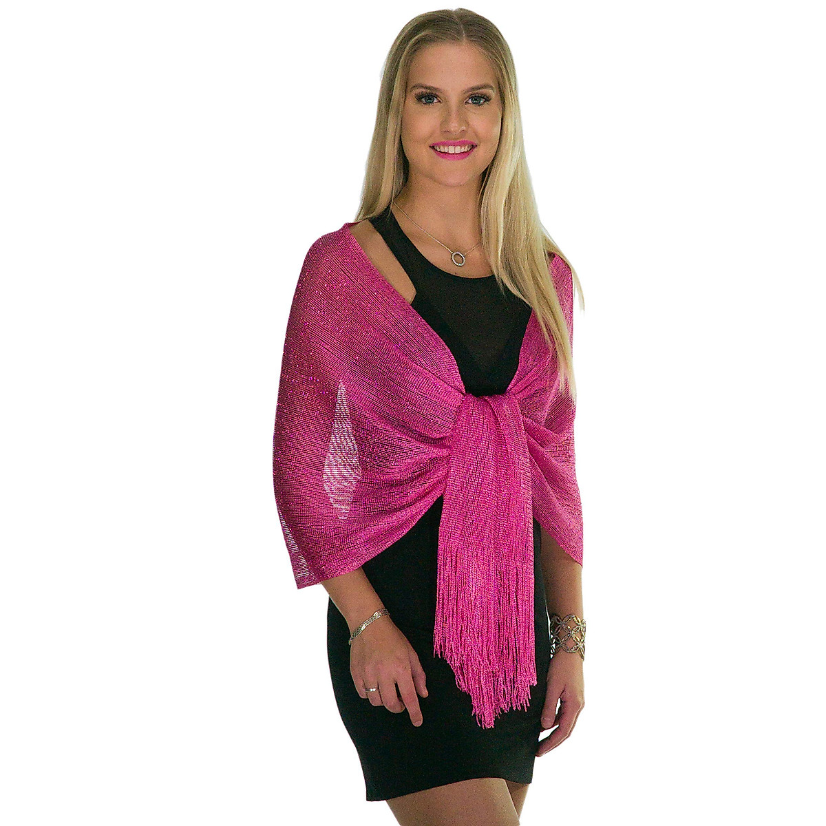Shawls and Wraps for Evening Dresses, Metallic Sparkle Womens Wedding Fuchsia Shawl