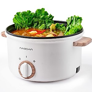 Naibsan Electric Pot with Handle, 2.5L Multifunction Electric Cooker for Shabu-Shabu, Noodles, Pasta, 800W Rapid Non-Stick Frying Pan for Sauté, Portable Ramen Pot for Dorm & Office