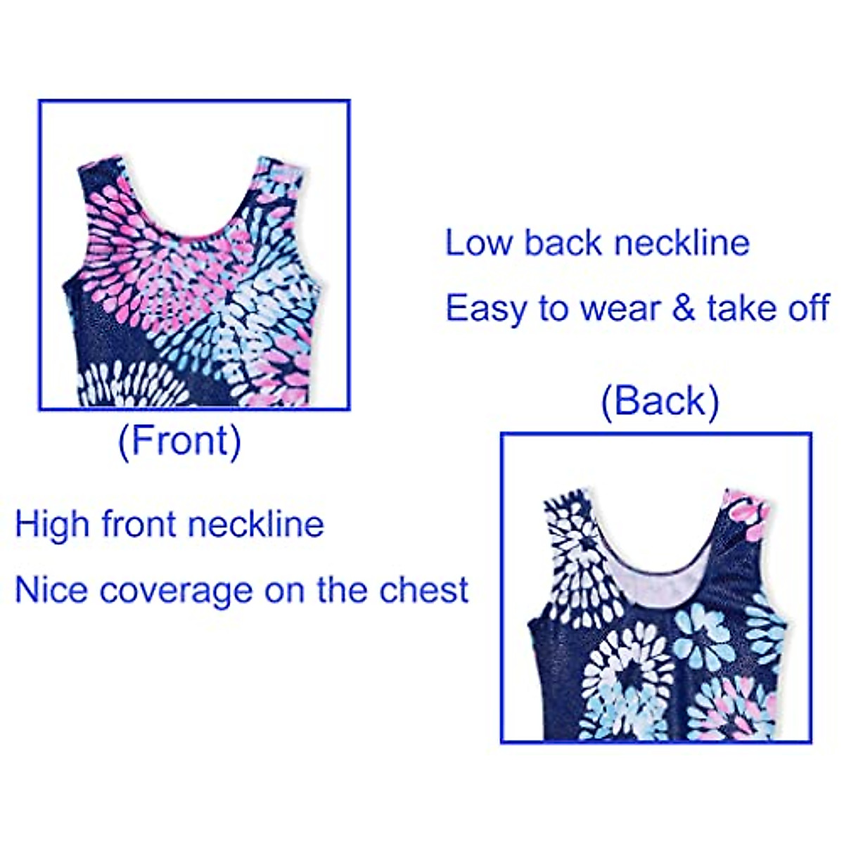 Domusgo Girls Gymnastics Leotards Shiny Round Flowers Blue One-Piece Kids Dance Sleeveless Tank (7/8 Years)