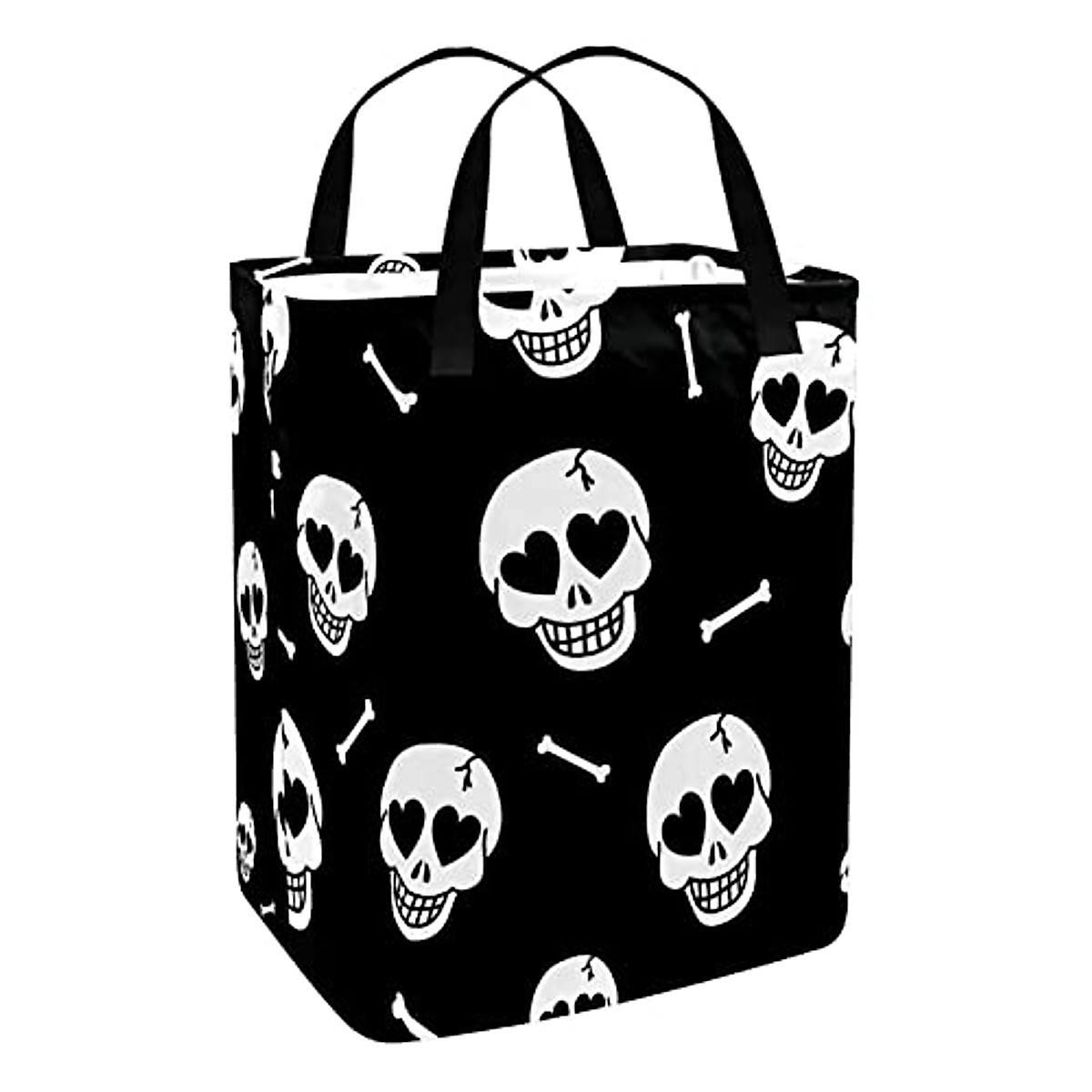 Heart Eye Skull and Bones Print Collapsible Laundry Hamper, 60L Waterproof Laundry Baskets Washing Bin Clothes Toys Storage for Dorm Bathroom Bedroom