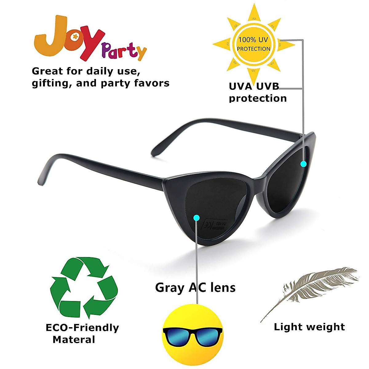Eyegla Cat Eye Sunglasses Bulk Women Cateye Sunglasses Party Favor 50s Sunglasses Pack Black Shady Rays Sunnies Set-10 Pack