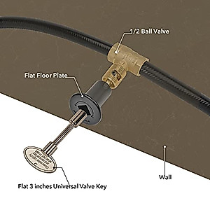 Skyflame 1/2 Inch Straight Gas Key Valve Kit for Fire Pit Fireplace with Flange and 3 Inches Key, Flat Black