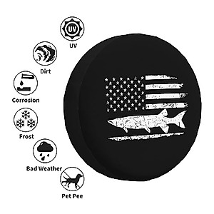 Shark Fishing American Flag,Funny Tire Cover Universal Fit Spare Tire Protector for Truck SUV Trailer Camper Rv