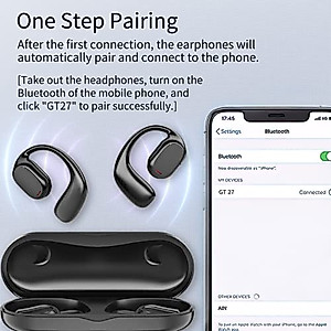 Falowy Open Ear Wireless Headphones Bluetooth 5.3 Air Conduction Earbuds Built-in Mic Waterproof Earbuds LED Power Display HiFi Stereo Sound Earphones Sport Cycling Workouts Running Black GT-27-0727