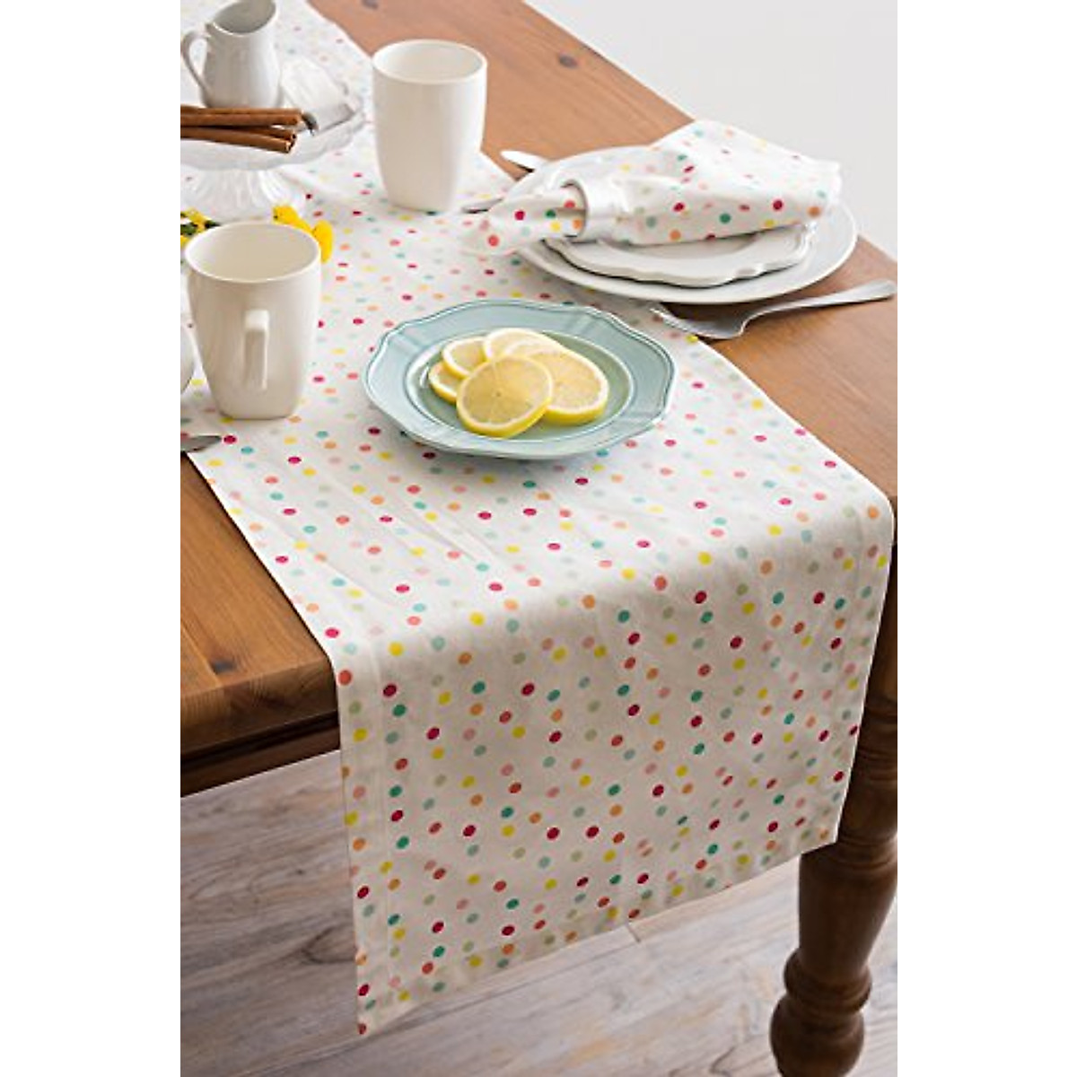 DII Polka Dot Party Print Tabletop Collection Reusable & Machine Washable, Table Runner, 14x72, Multicolor Confetti Dots