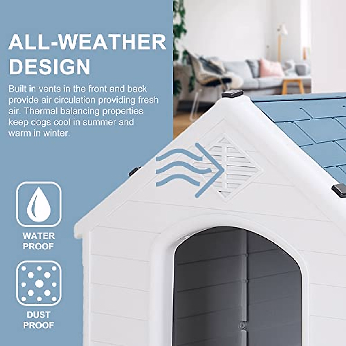 ZENY Plastic Dog House - Waterproof Dog Kennel with Air Vents and Elevated Floor All Weather Indoor Outdoor Insulated Doghouse Puppy Shelter, Easy to Assemble